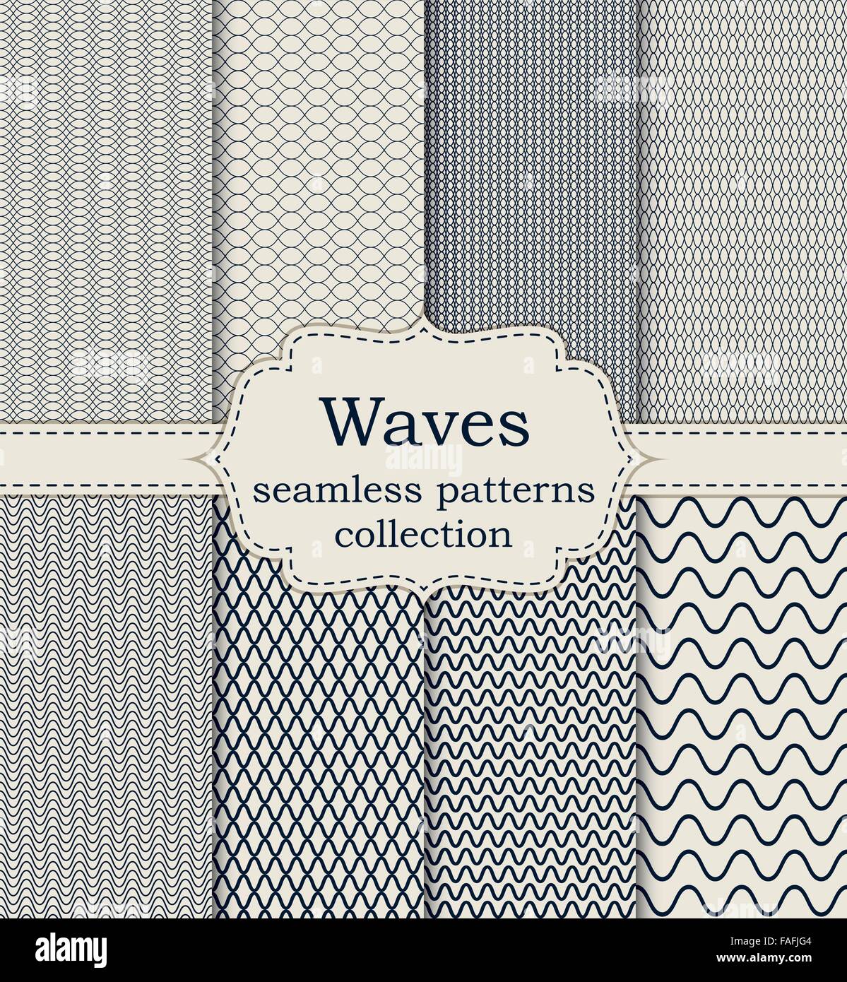 Vector illustration set of seamless patterns waves Stock Vector Image ...