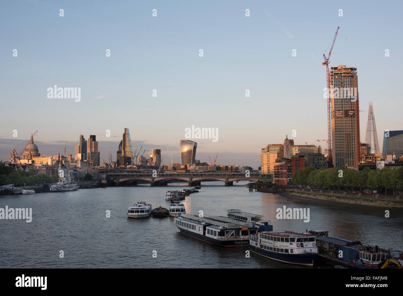 View of the city skyline from Waterloo Bridge, London, UK Stock Photo ...
