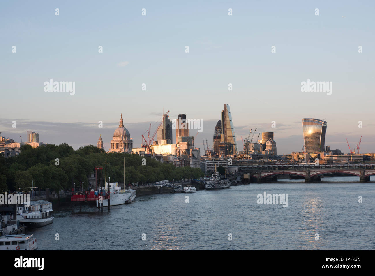 View of the city skyline from Waterloo Bridge, London, UK Stock Photo ...