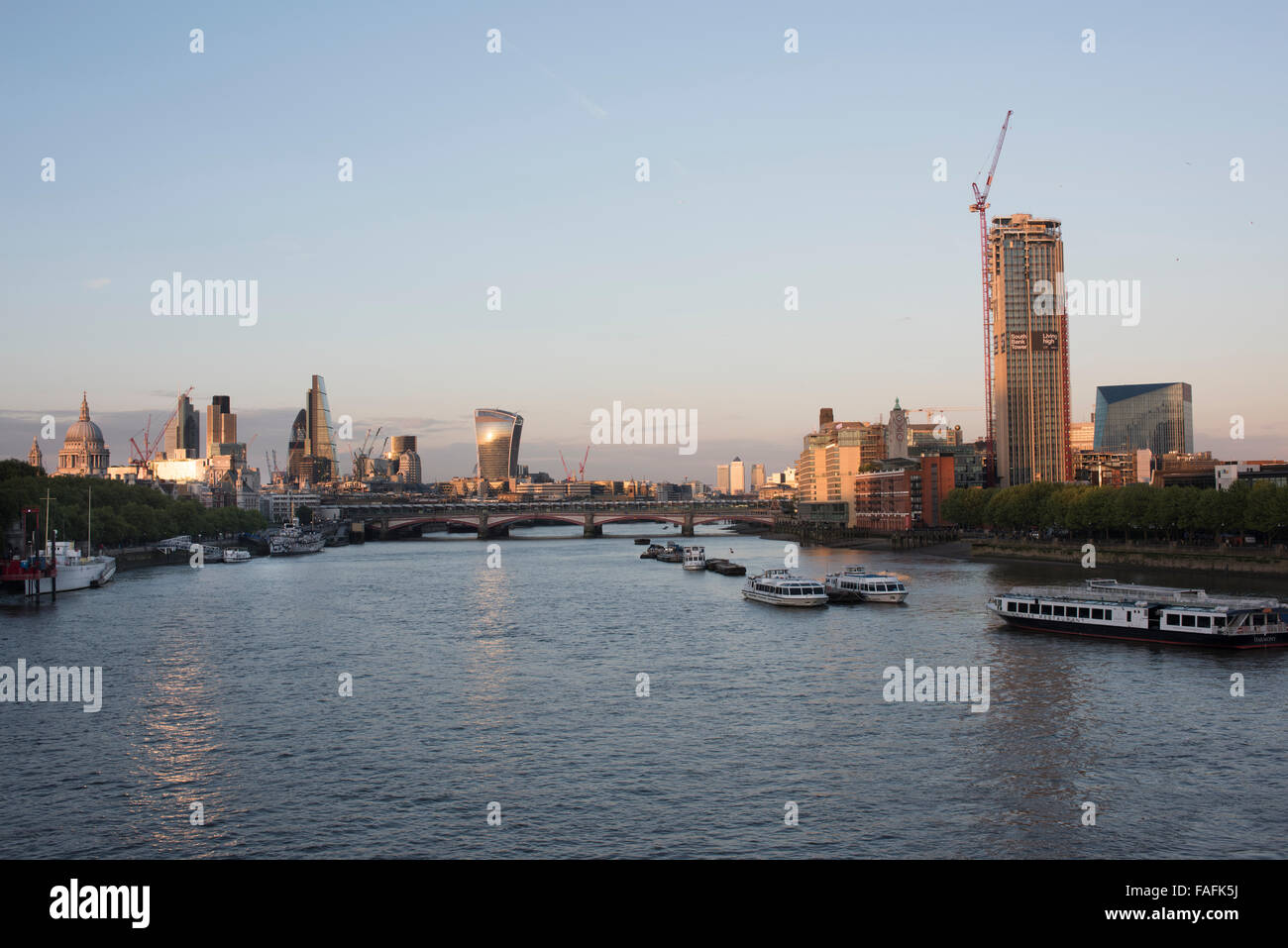 View of the city skyline from Waterloo Bridge, London, UK Stock Photo ...