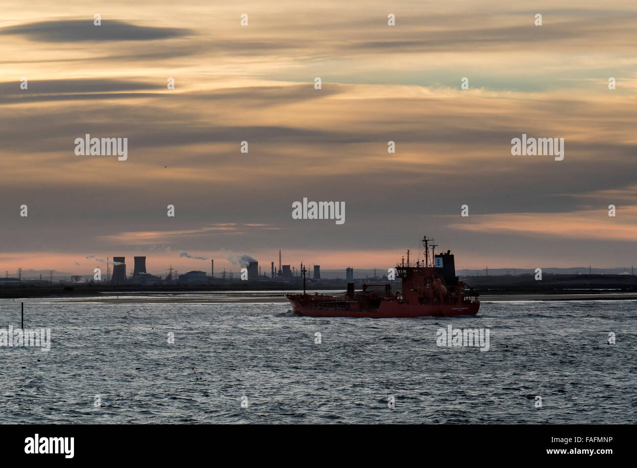 Ship Entering River Tees Estuary at Sunset Stock Photo - Alamy