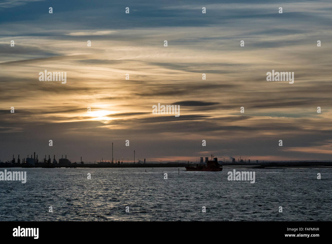 Ship Entering River Tees Estuary at Sunset Stock Photo - Alamy
