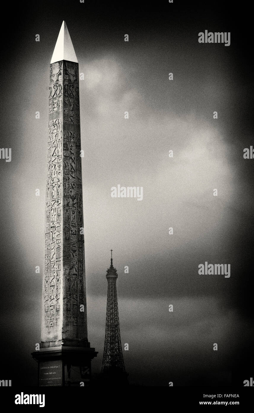 Two Towers Paris France Eiffel Obelisk Stock Photo - Alamy