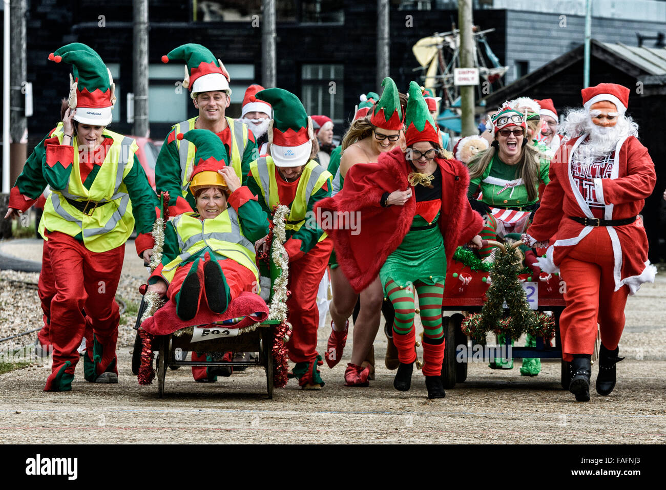 Santa Fun Run and Wacky Sleigh Race. Hastings. East Sussex. England. UK Stock Photo - Alamy
