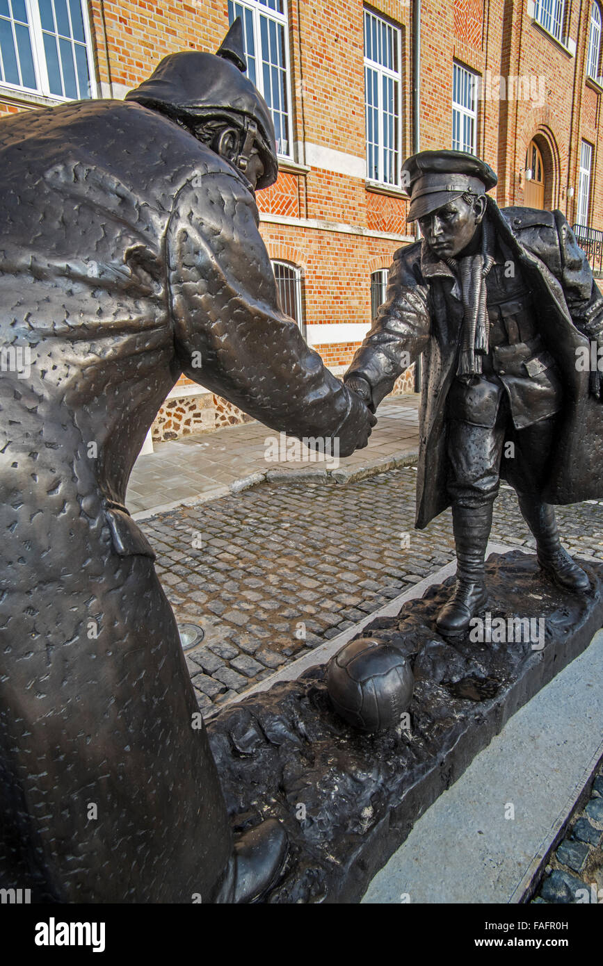 Statue representing British and German soldiers shaking hands during ...