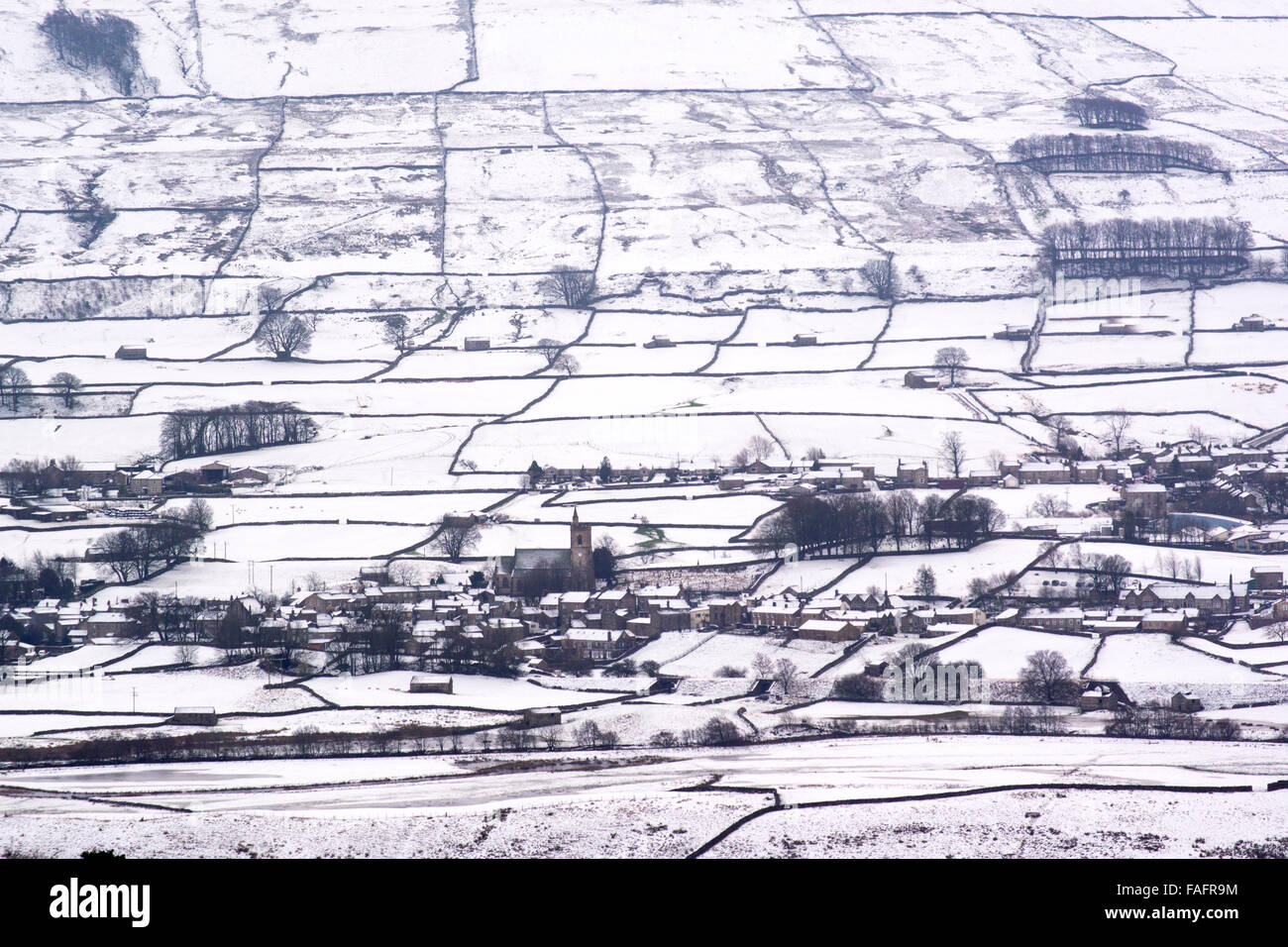 Misty snow covered landscape near Hawes in Wensleydale, North Yorkshire ...