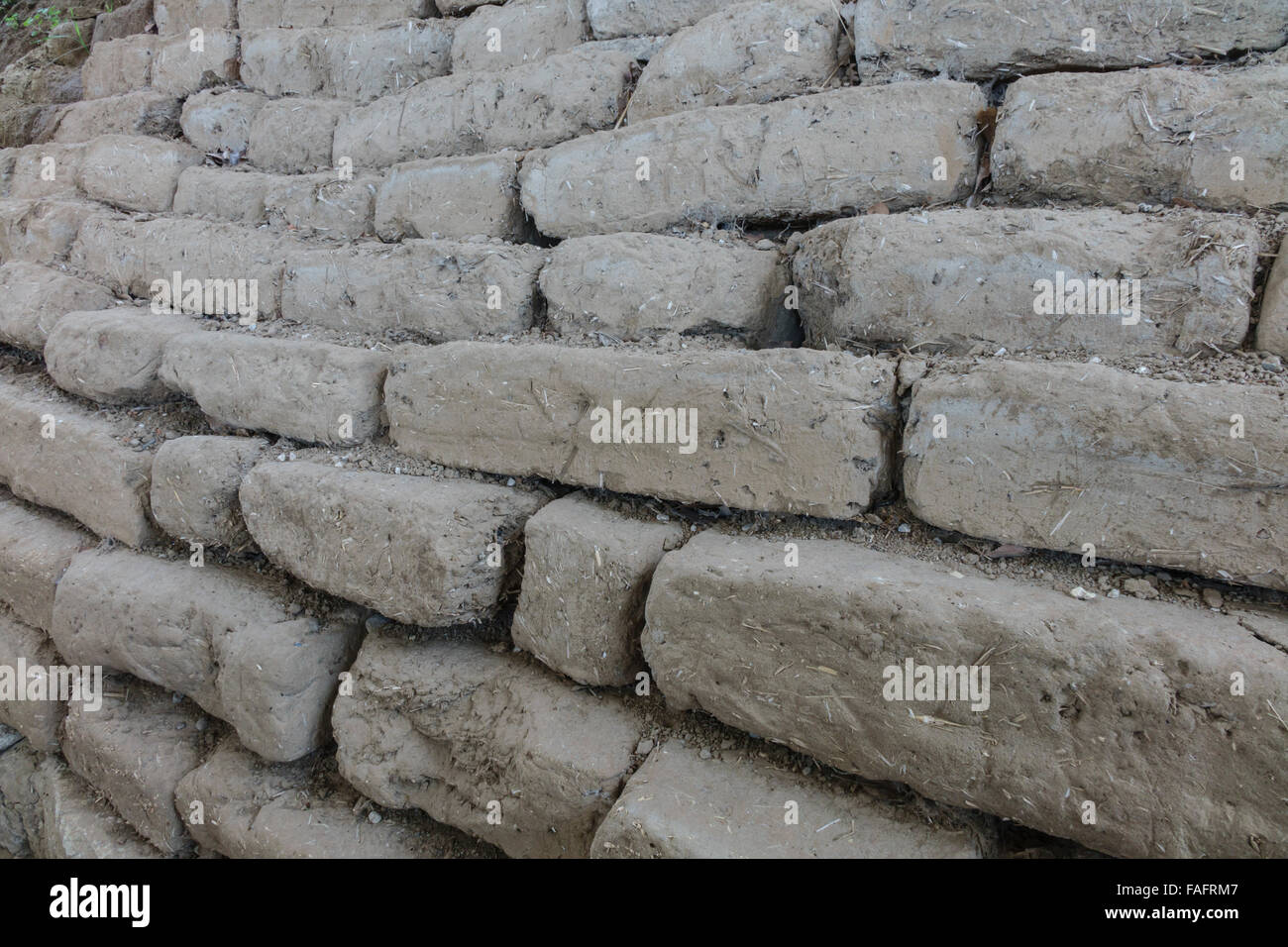Turkey travel - the ruins of Troy. Mud bricks made with straw and ...