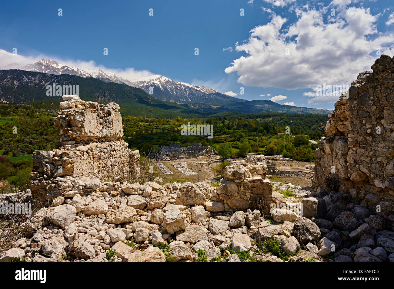 Close up view of ancient Helenistic ruins of acropolis, Tlos, Turkey ...