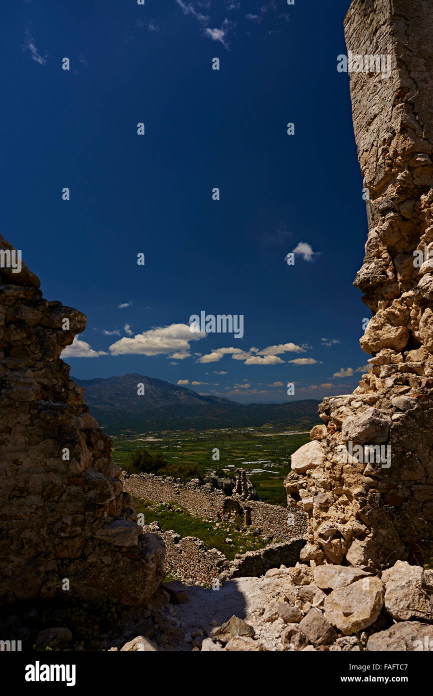 Close up view of ancient Helenistic ruins of acropolis, Tlos, Turkey ...