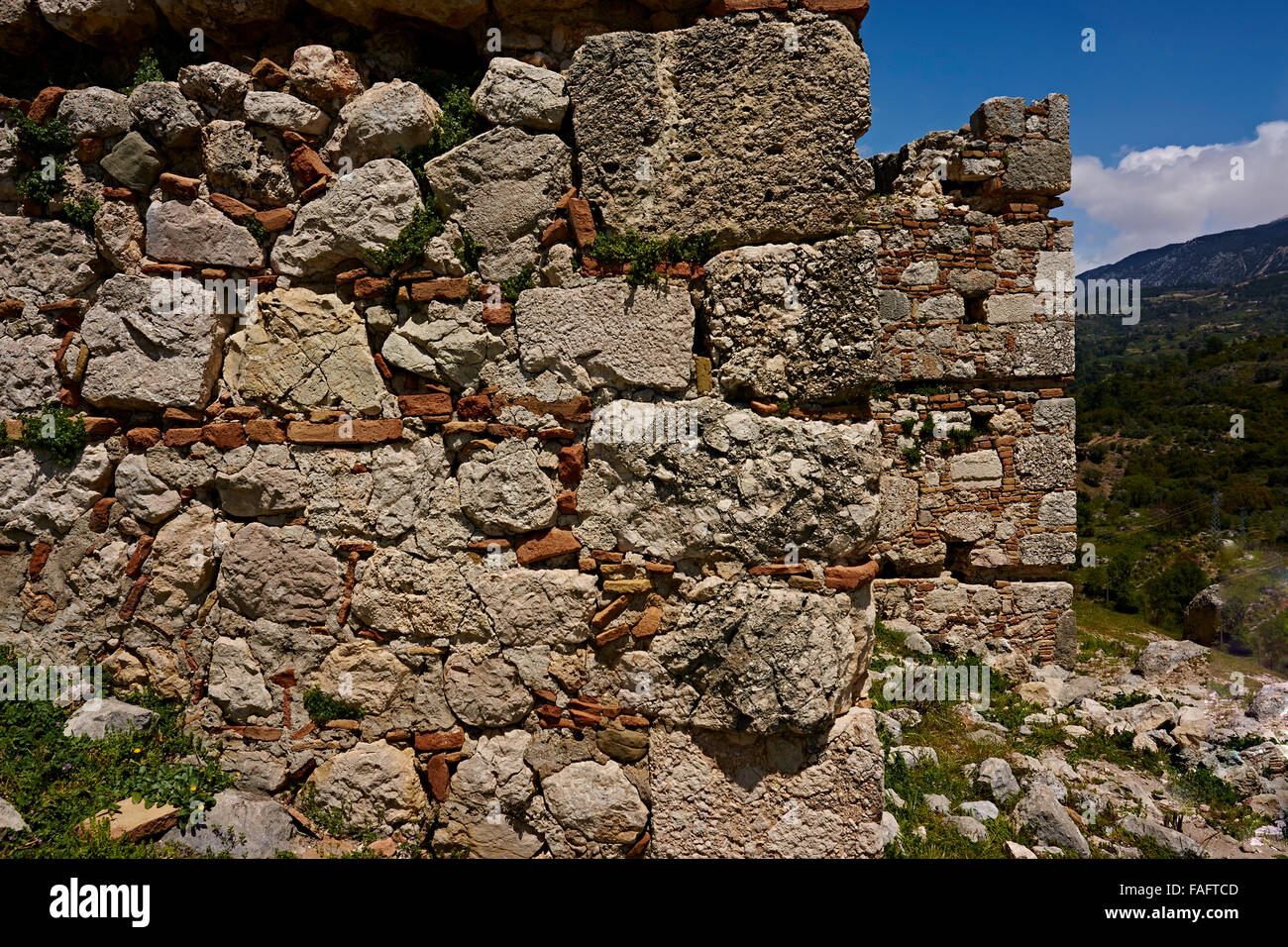 Close up view of ancient Helenistic ruins of acropolis, Tlos, Turkey ...