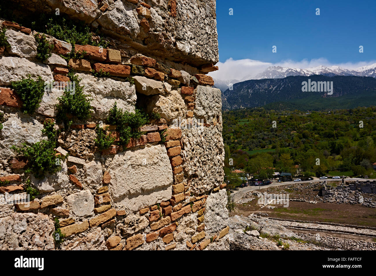 Close up view of ancient Helenistic ruins of acropolis, Tlos, Turkey ...