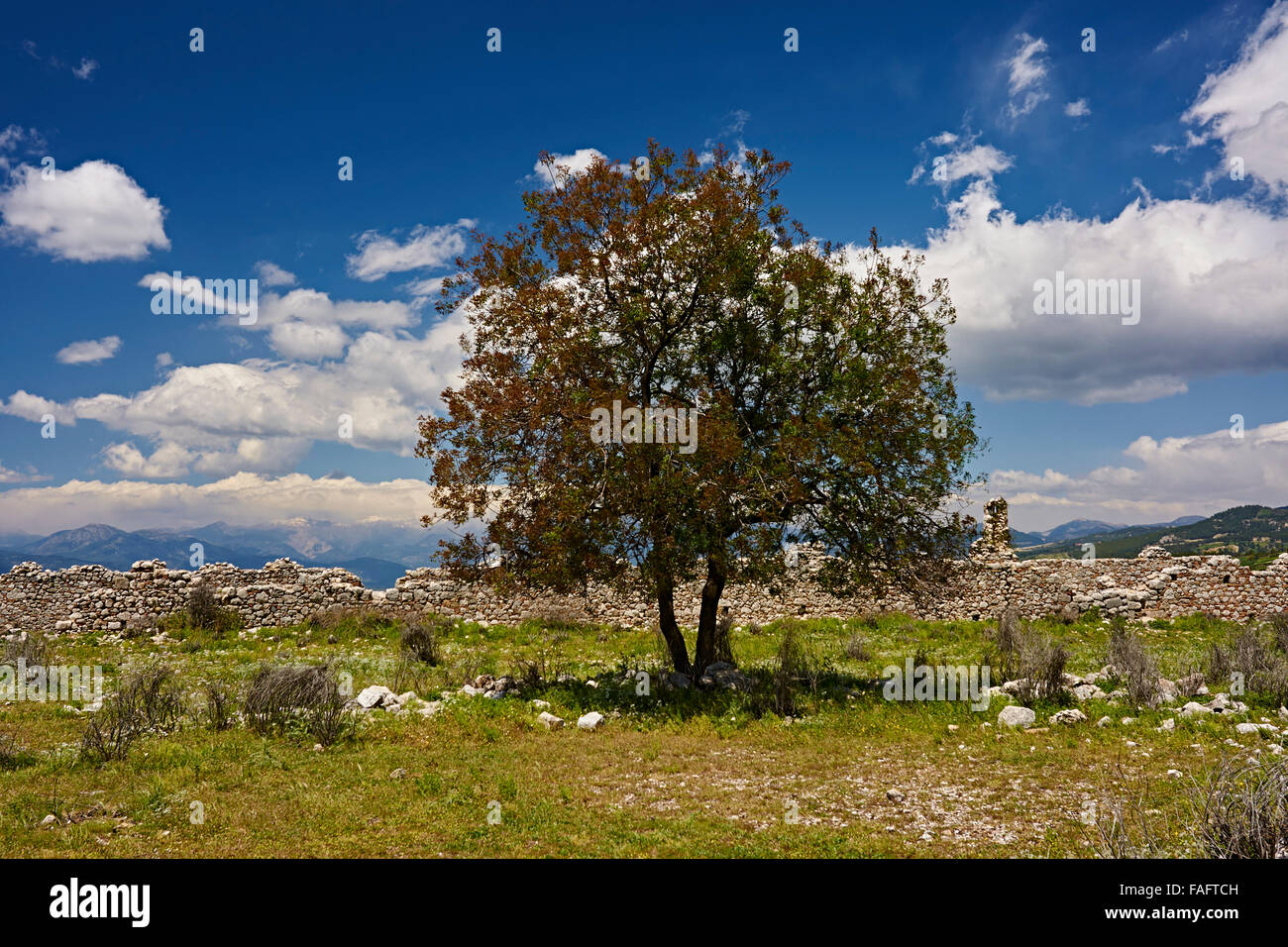 Close up view of ancient Helenistic ruins of acropolis, Tlos, Turkey ...