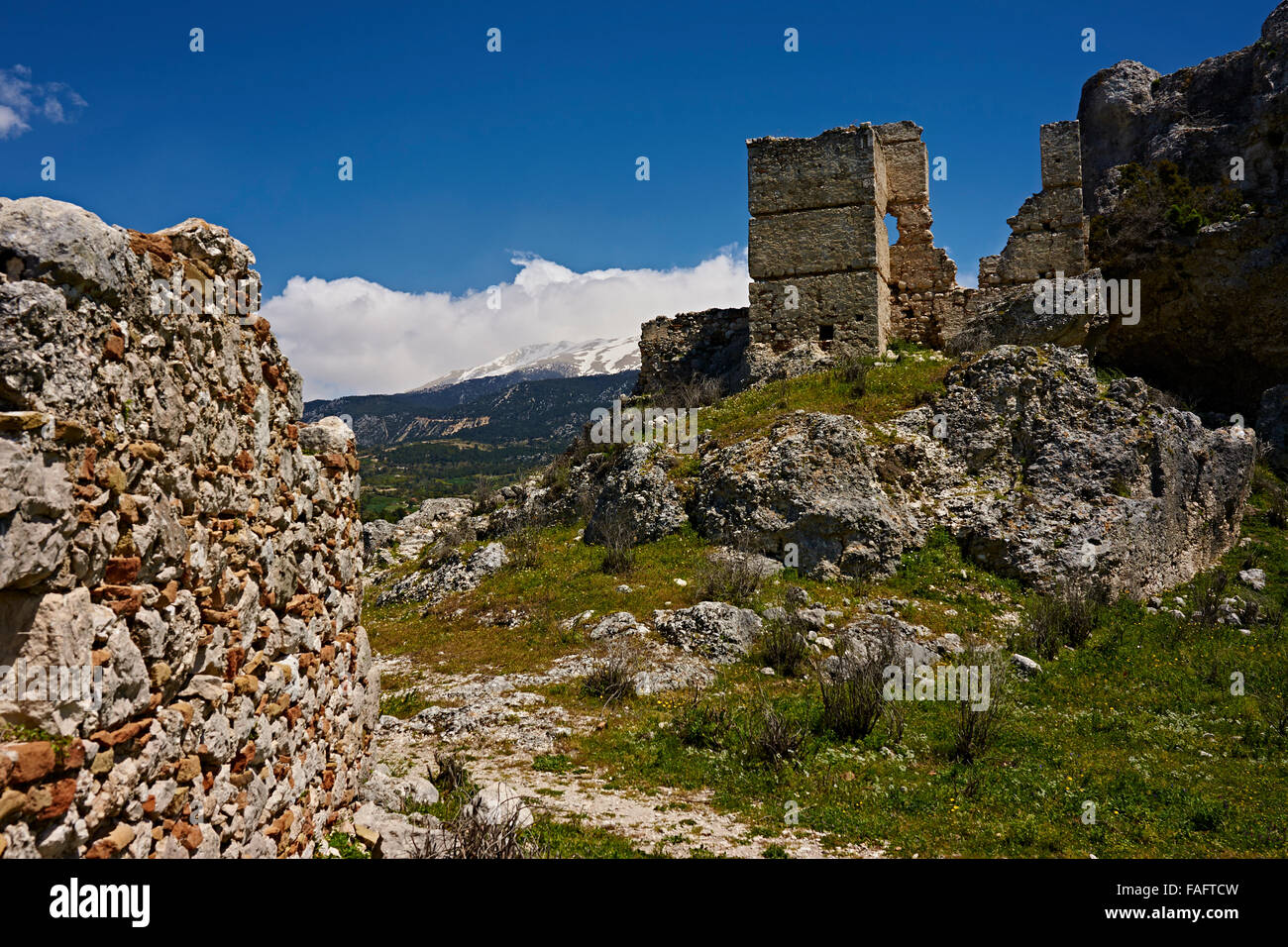 Close up view of ancient Helenistic ruins of acropolis, Tlos, Turkey ...