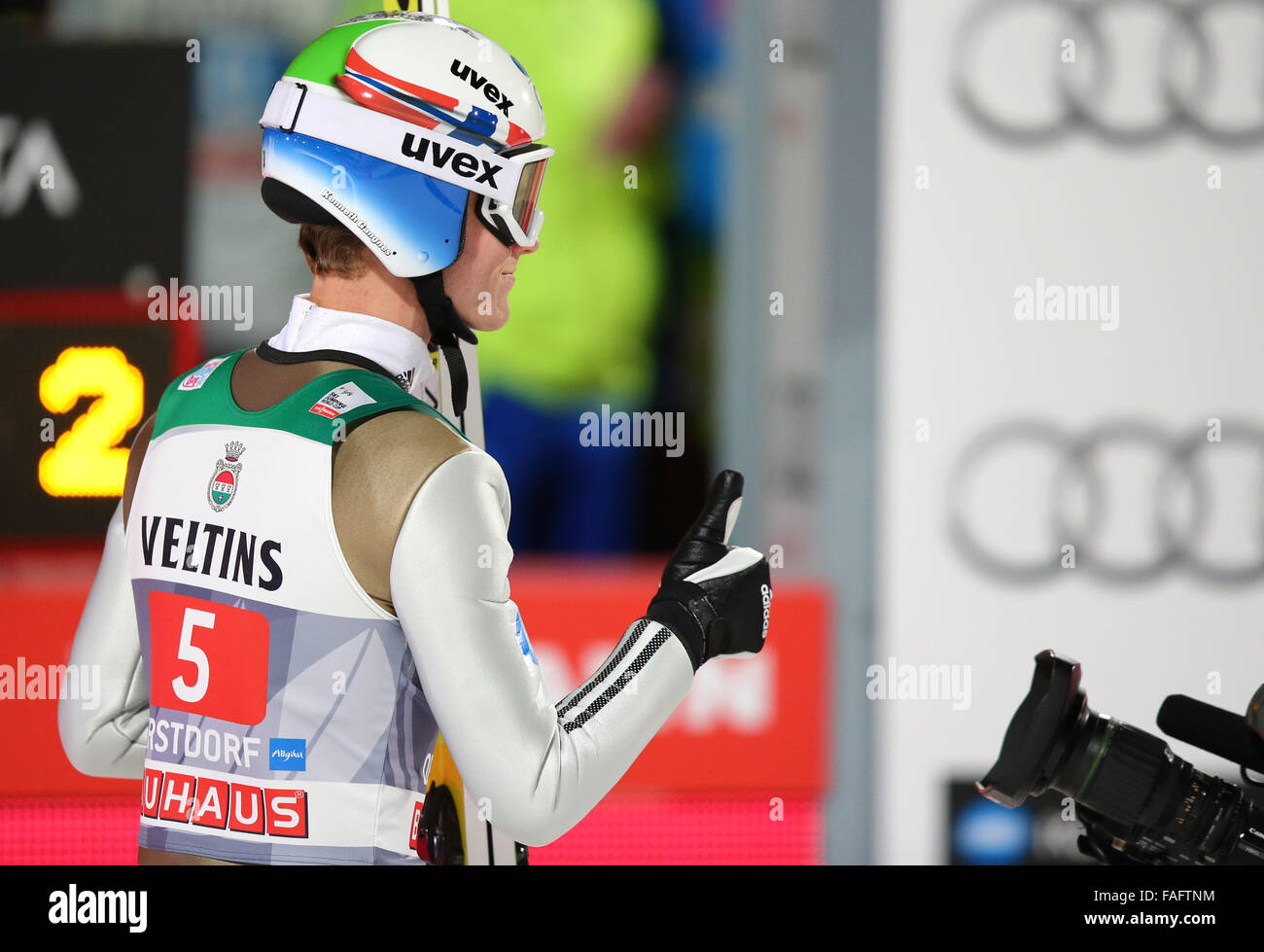 Oberstdorf, Germany. 29th Dec, 2015. Kenneth Gangnes of Norway reacts ...