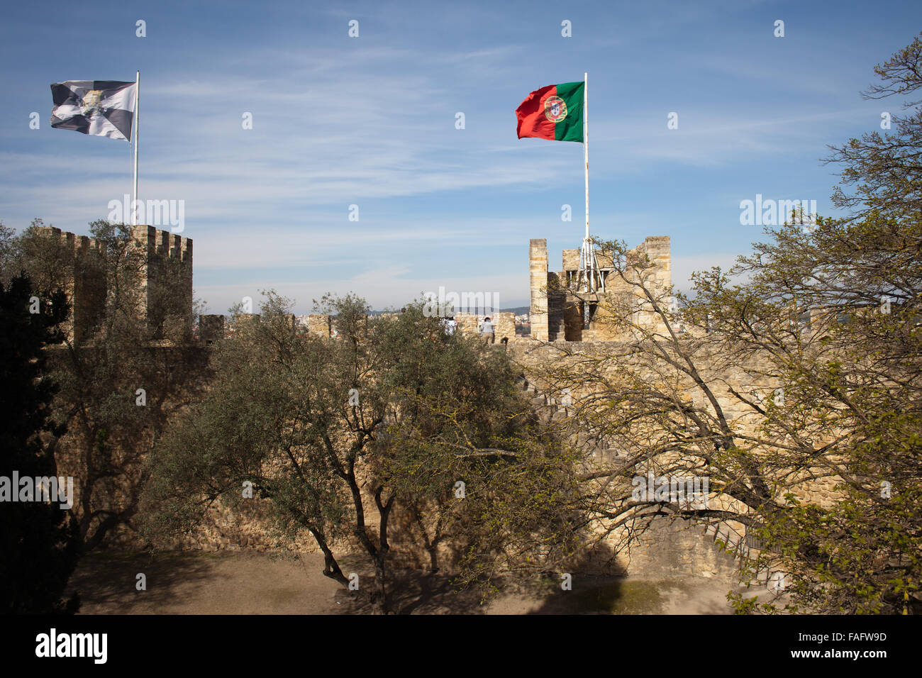 Portugal, Lisbon, Flags on Castle of St. George (Castelo de Sao Jorge ...
