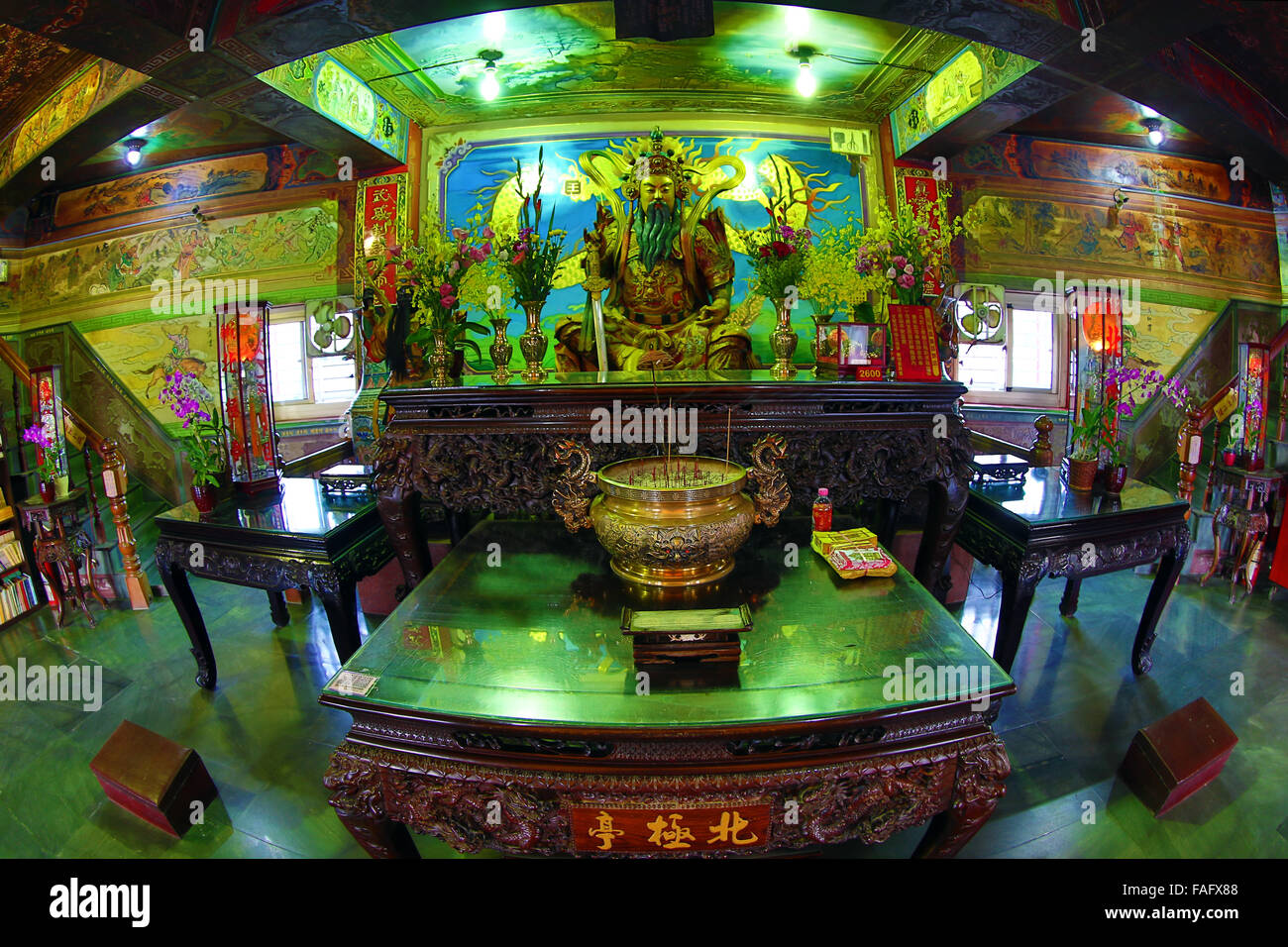 Temple altar inside statue of the Taoist god Xuan Tian Shang Di, North ...