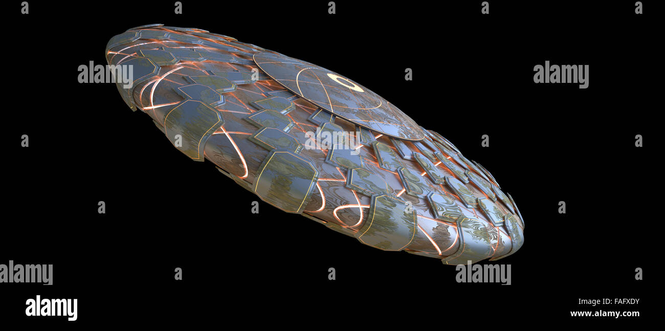 A alien ufo flying saucer disc with rotating shields Stock Photo - Alamy