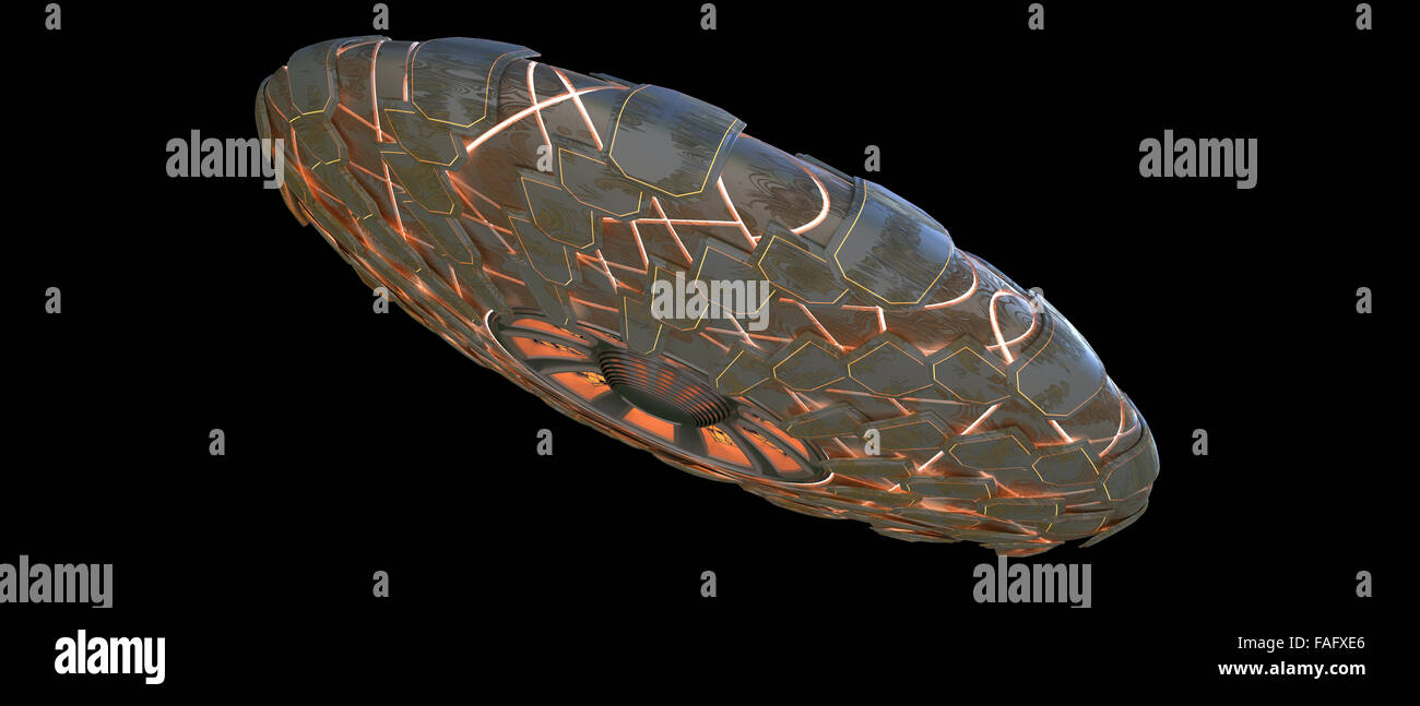 A alien ufo flying saucer disc with rotating shields Stock Photo - Alamy