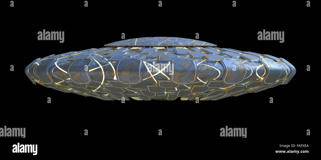 A alien ufo flying saucer disc with rotating shields Stock Photo - Alamy