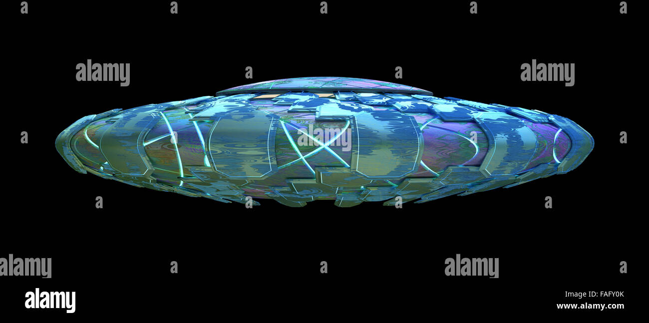 A alien ufo flying saucer disc with rotating shields Stock Photo - Alamy