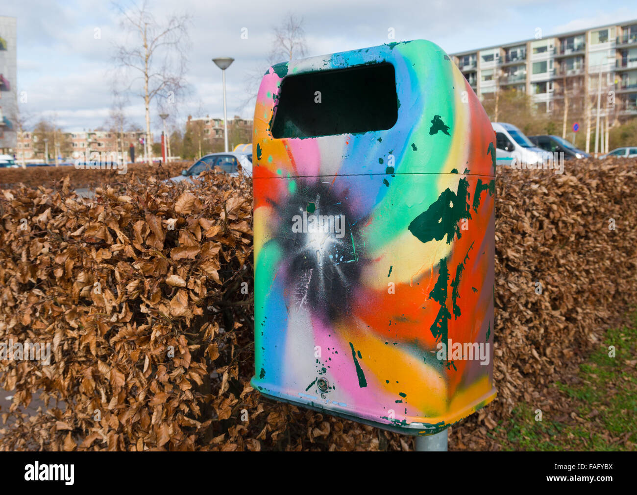 trash bin in colorful graffiti colors Stock Photo - Alamy