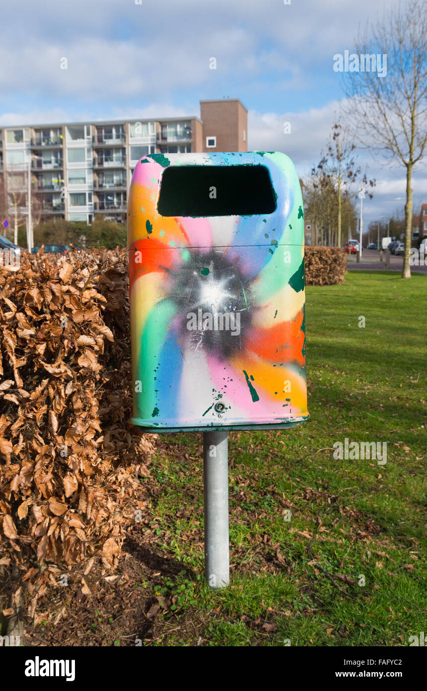 trash bin in colorful graffiti colors Stock Photo - Alamy