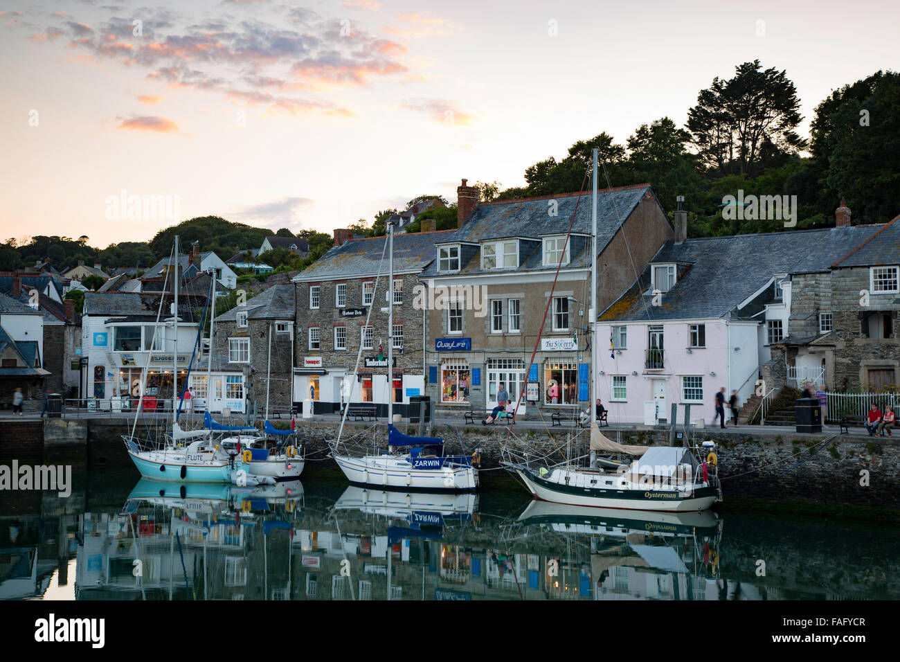 Twilight over harbor village of Padstow, Cornwall, England Stock Photo ...