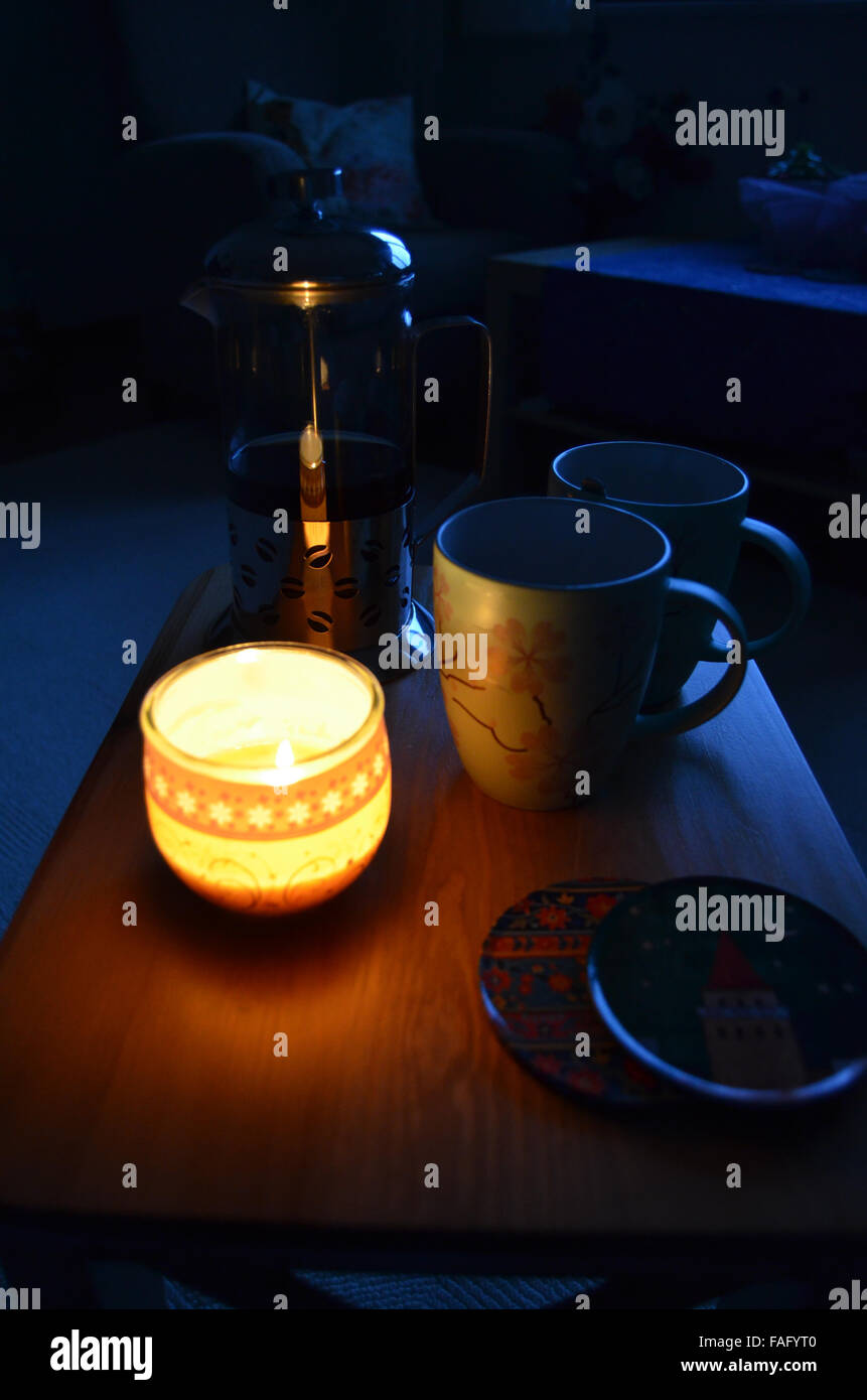 Tea Cups and Candle 3 Stock Photo - Alamy