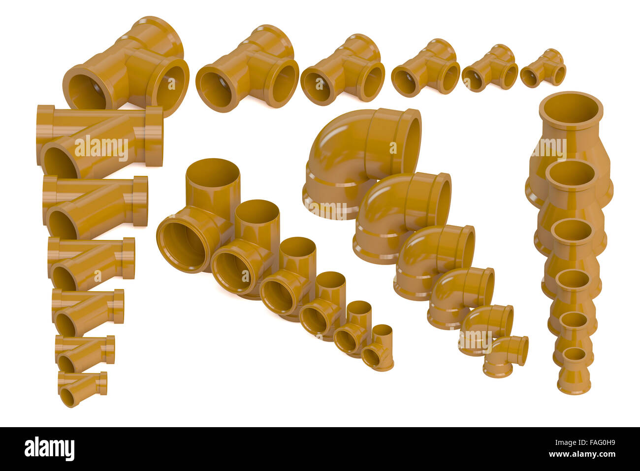Set of plastic sewer pipes isolated on white background Stock Photo - Alamy