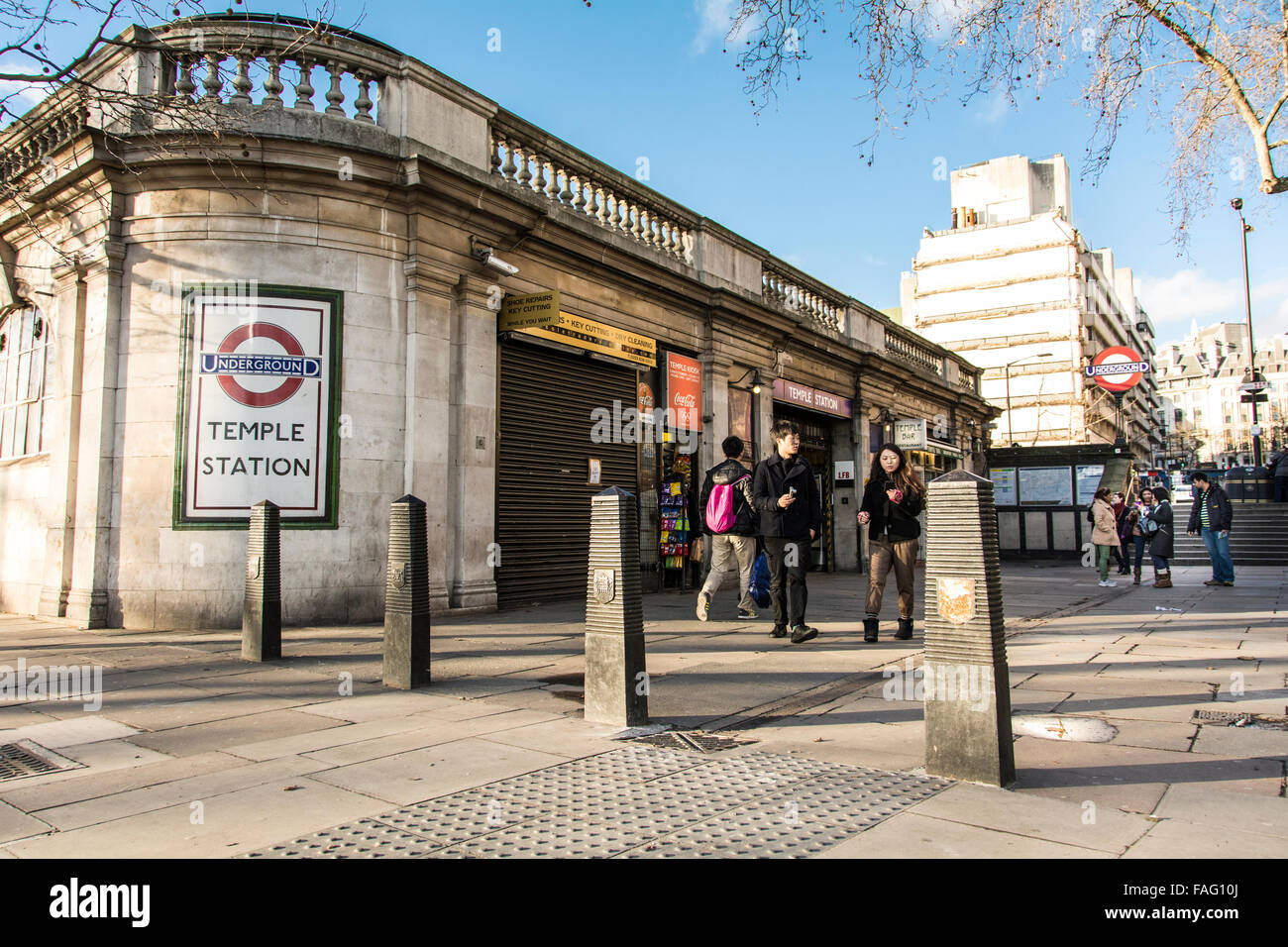The entrance to the Temple underground station in London, UK Stock ...