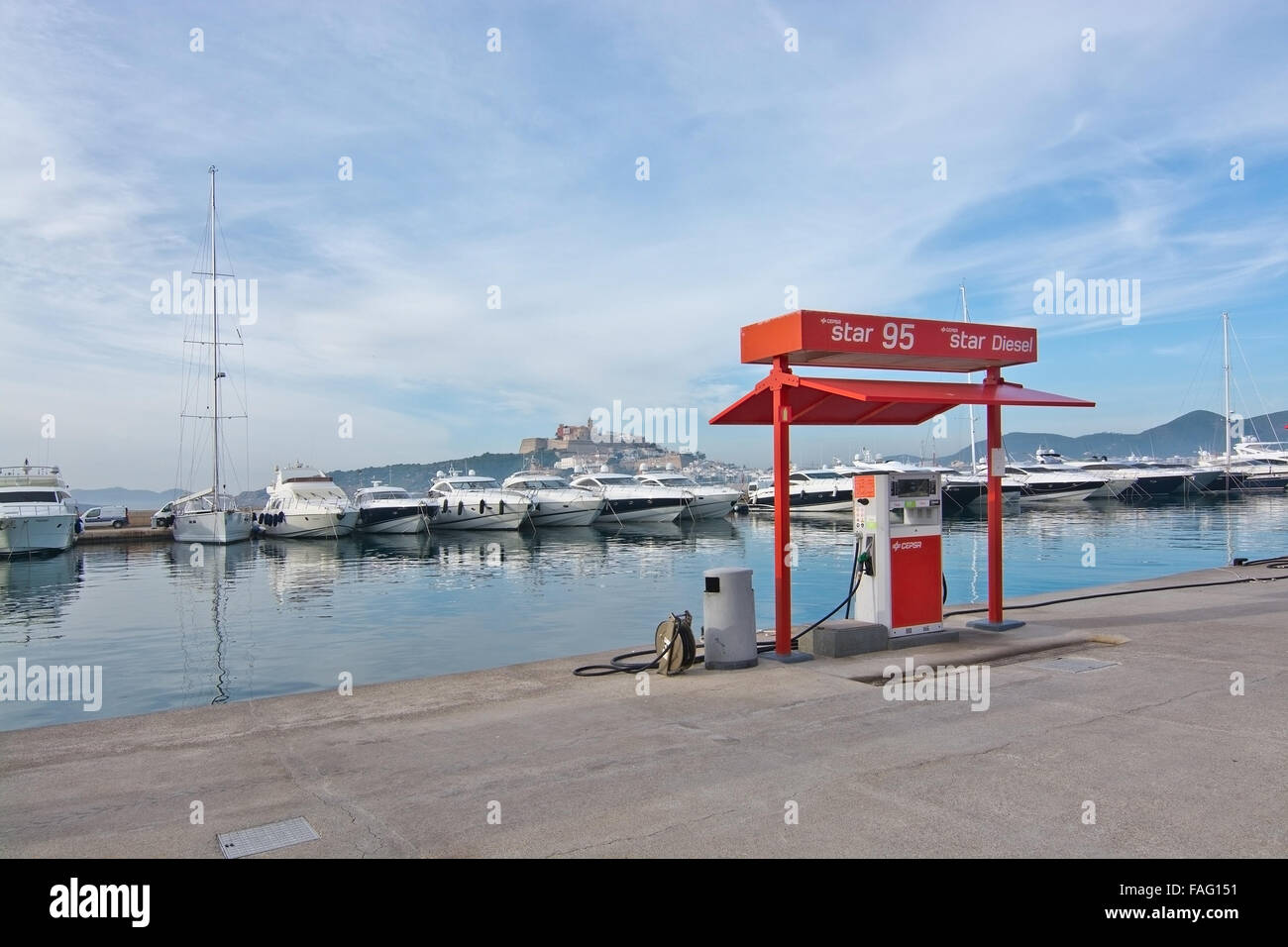 Red fuel station for boats in the Marina Botafoch with boats, yachts ...
