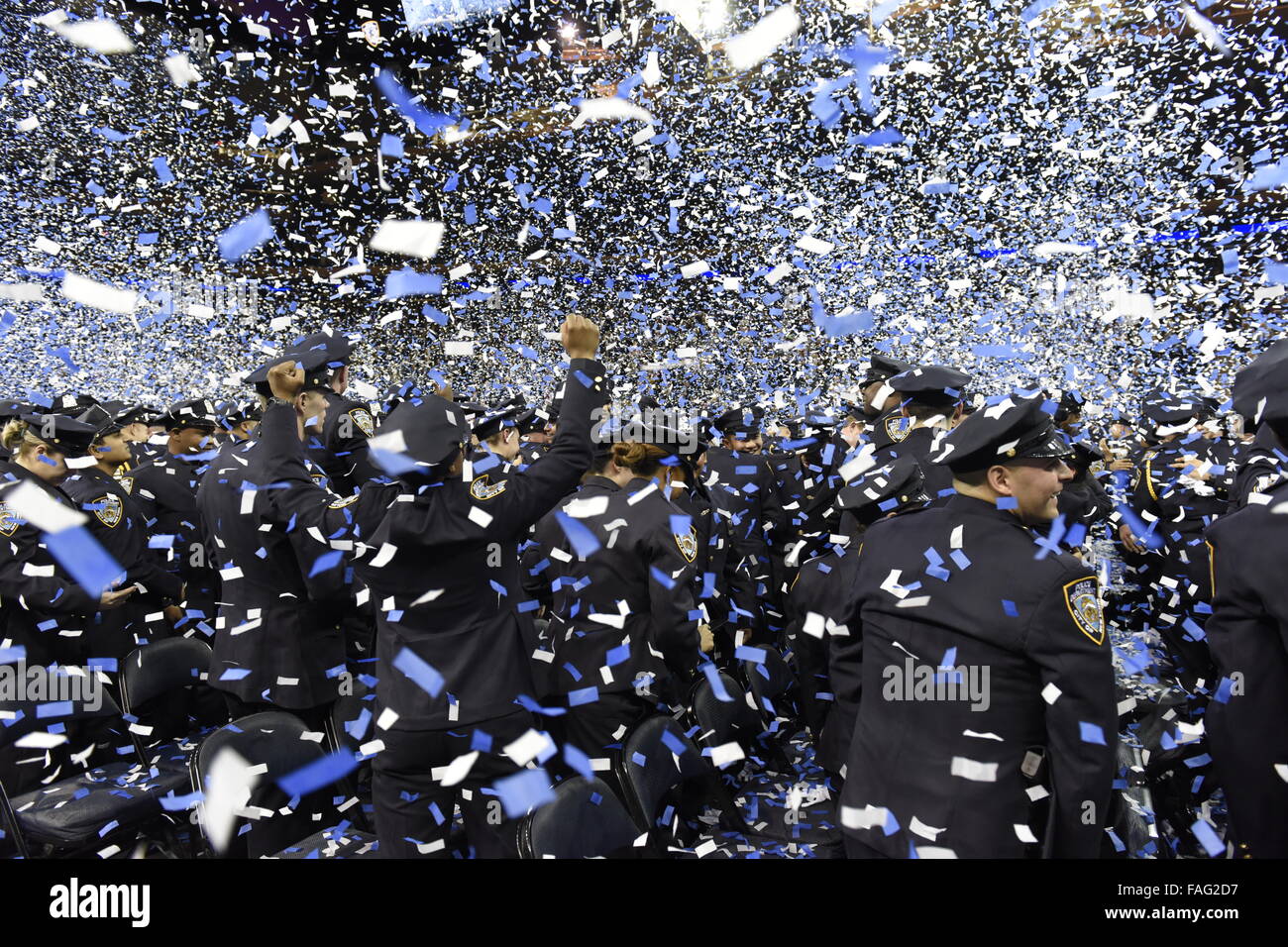 New York City, United States. 29th Dec, 2015. Confetti fills the ...