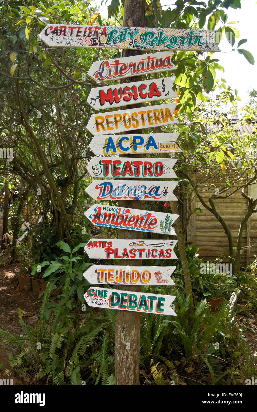 Directional sign at Mario Pelegrin's community arts center for children ...
