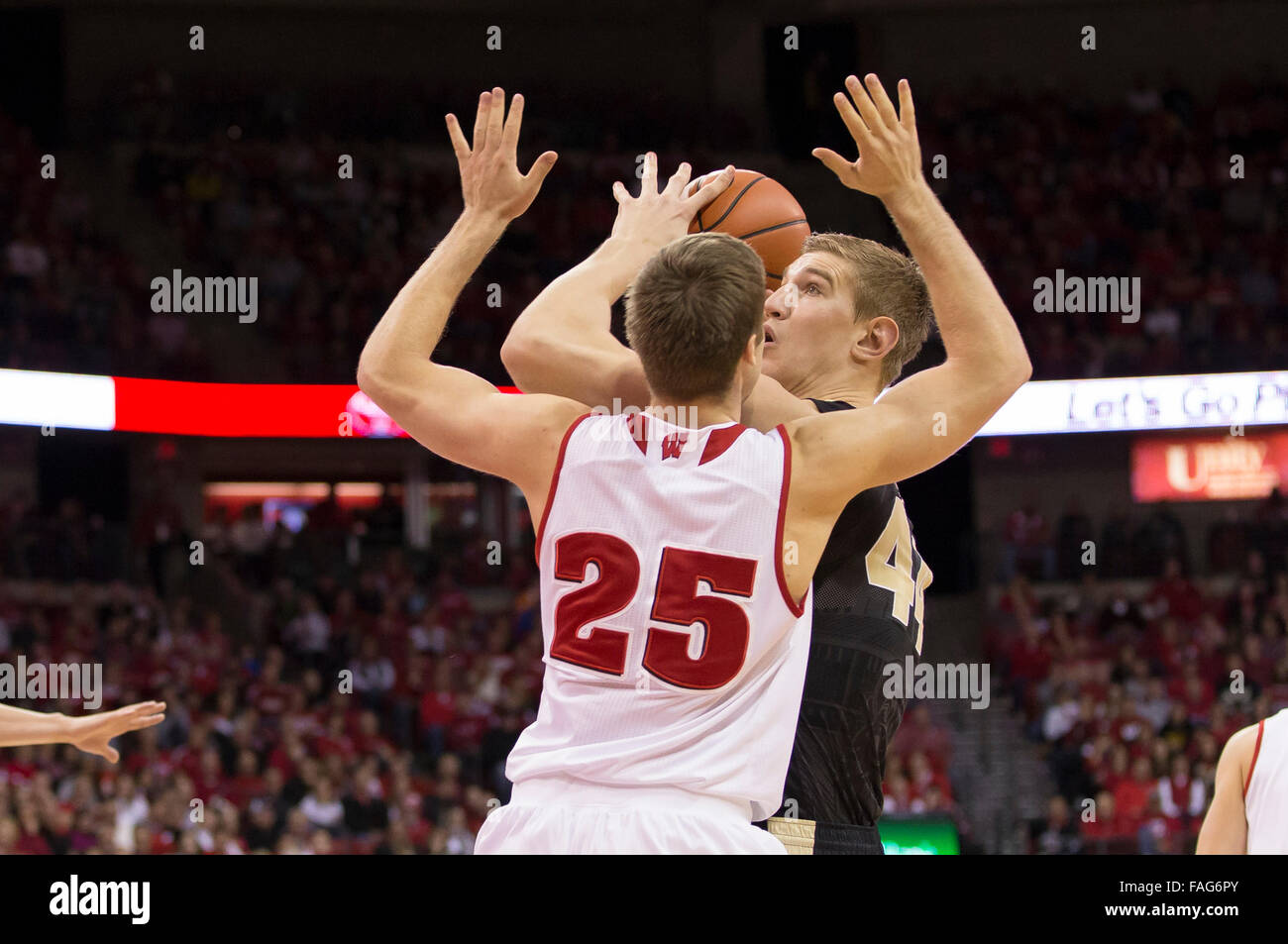 Madison, WI, USA. 29th Dec, 2015. Purdue Boilermakers center Isaac Haas ...