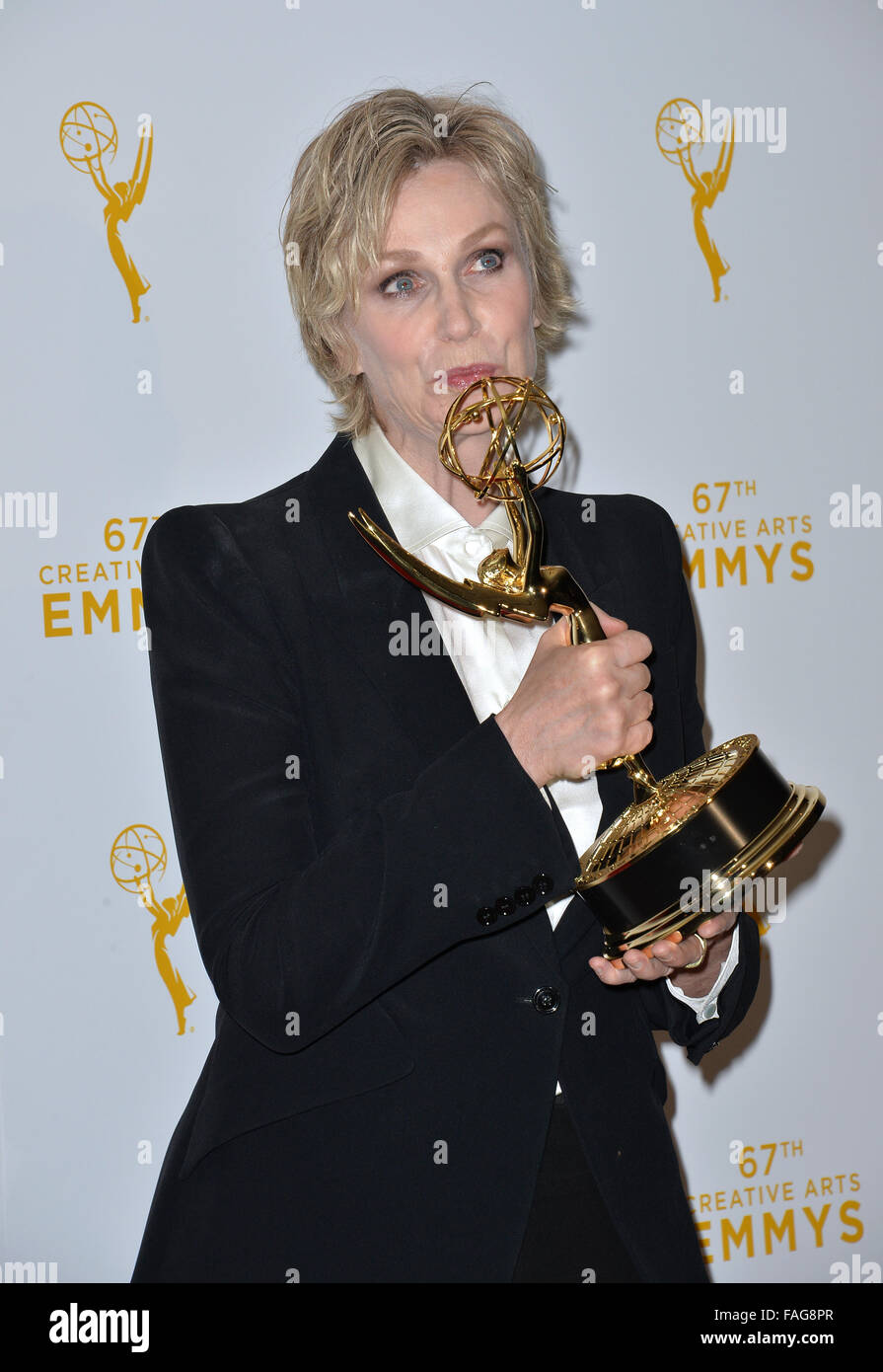 LOS ANGELES, CA - SEPTEMBER 12, 2015: Jane Lynch in the press room at ...
