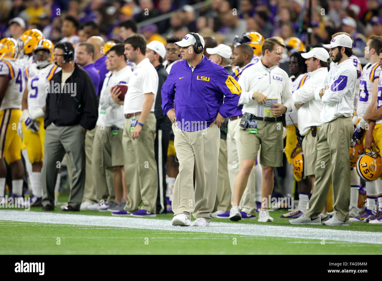 Houston, TX, USA. 29th Dec, 2015. LSU Tigers head coach Les Miles ...