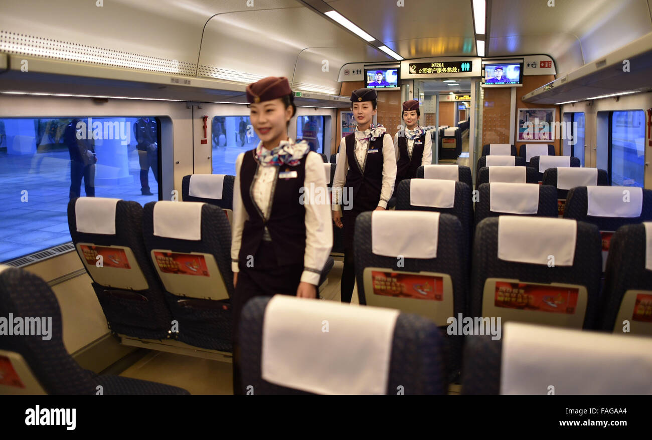 Haikou, China's Hainan Province. 30th Dec, 2015. Steward arrange seats ...