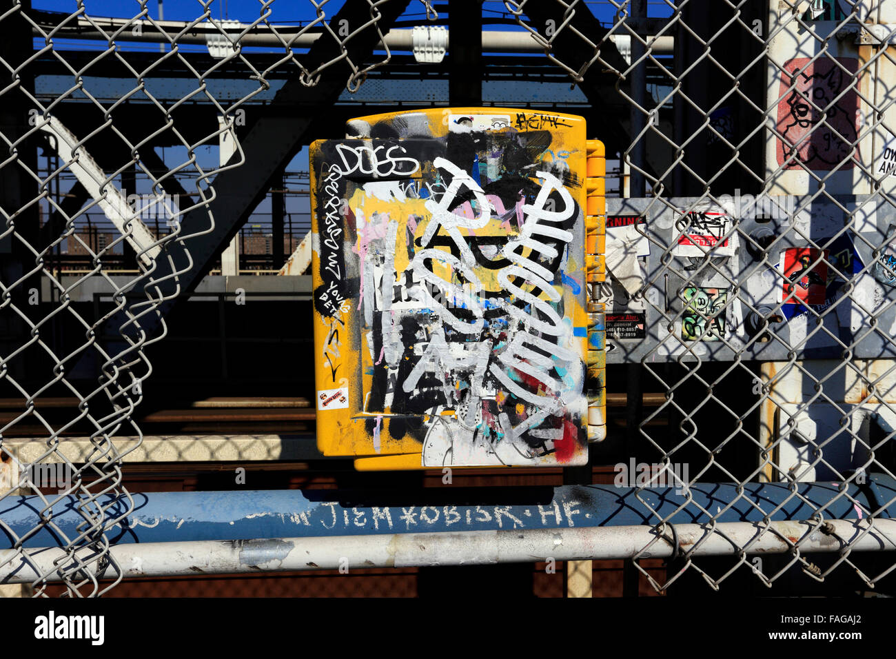 Police call box Manhattan Bridge New York City Stock Photo - Alamy