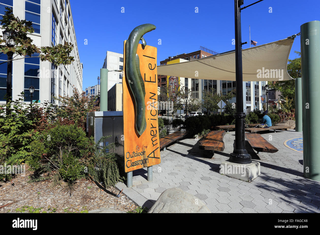 Outdoor classroom Van der Donck Park downtown Yonkers New York Stock ...