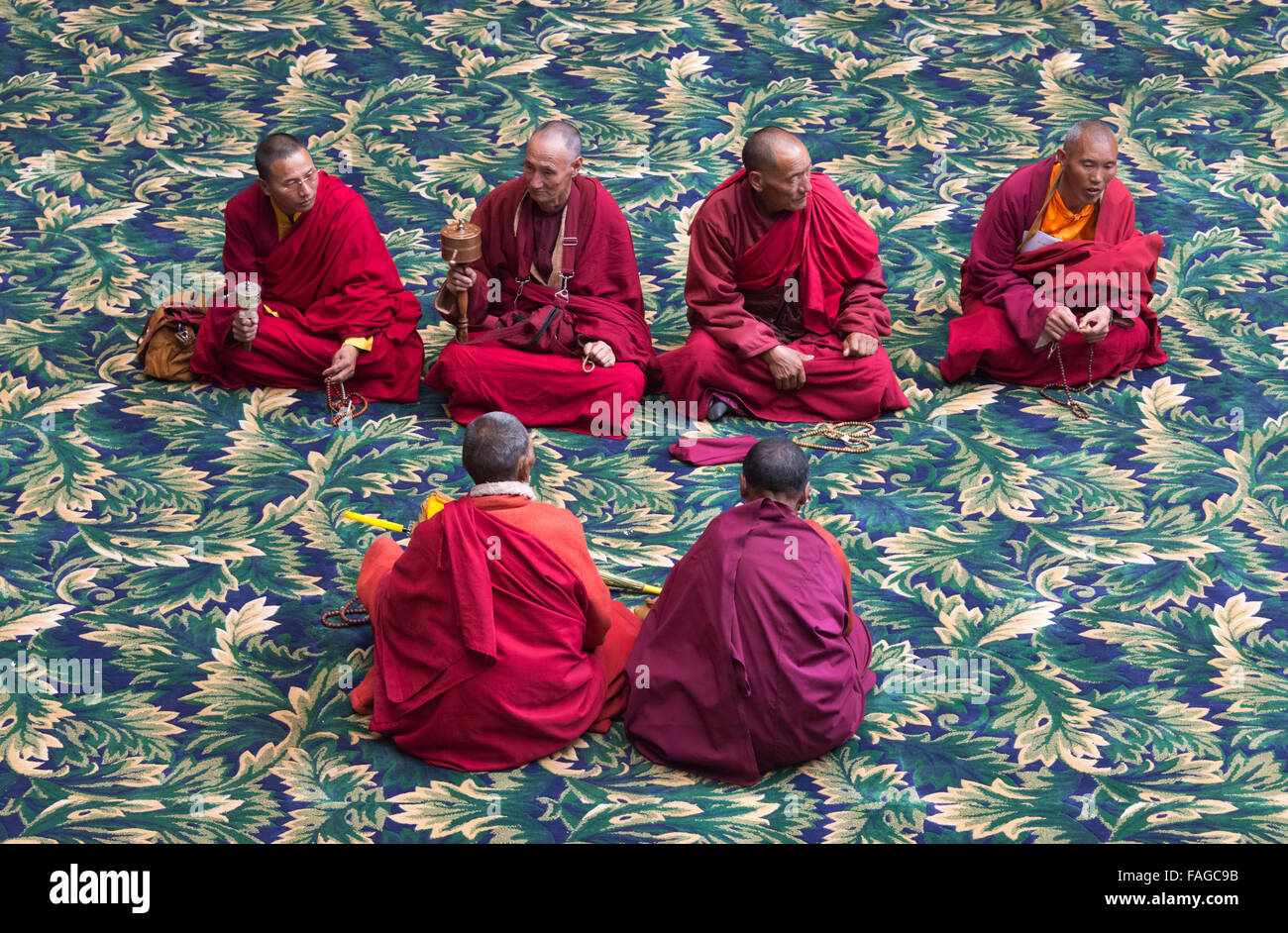 Monks studying Buddhist scripture in Seda Larong Wuming Buddhist ...