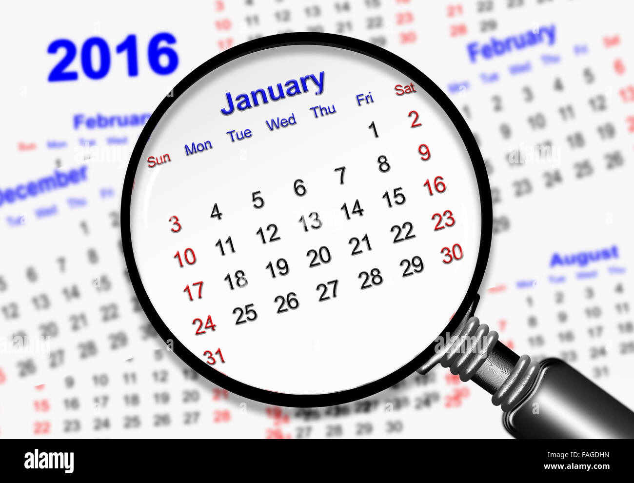 Magnifying Glass calendar 2016 Stock Photo - Alamy
