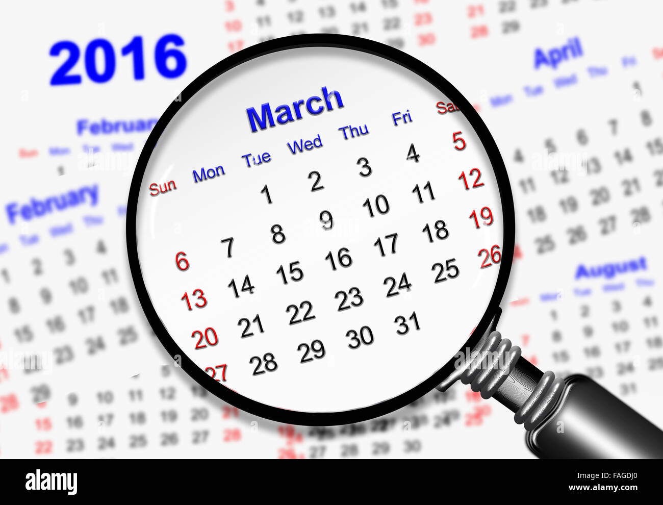 Magnifying Glass calendar 2016 Stock Photo - Alamy