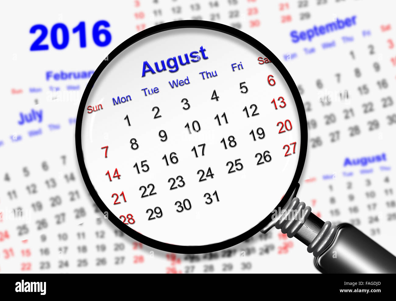 August 2016 calendar hi-res stock photography and images - Alamy