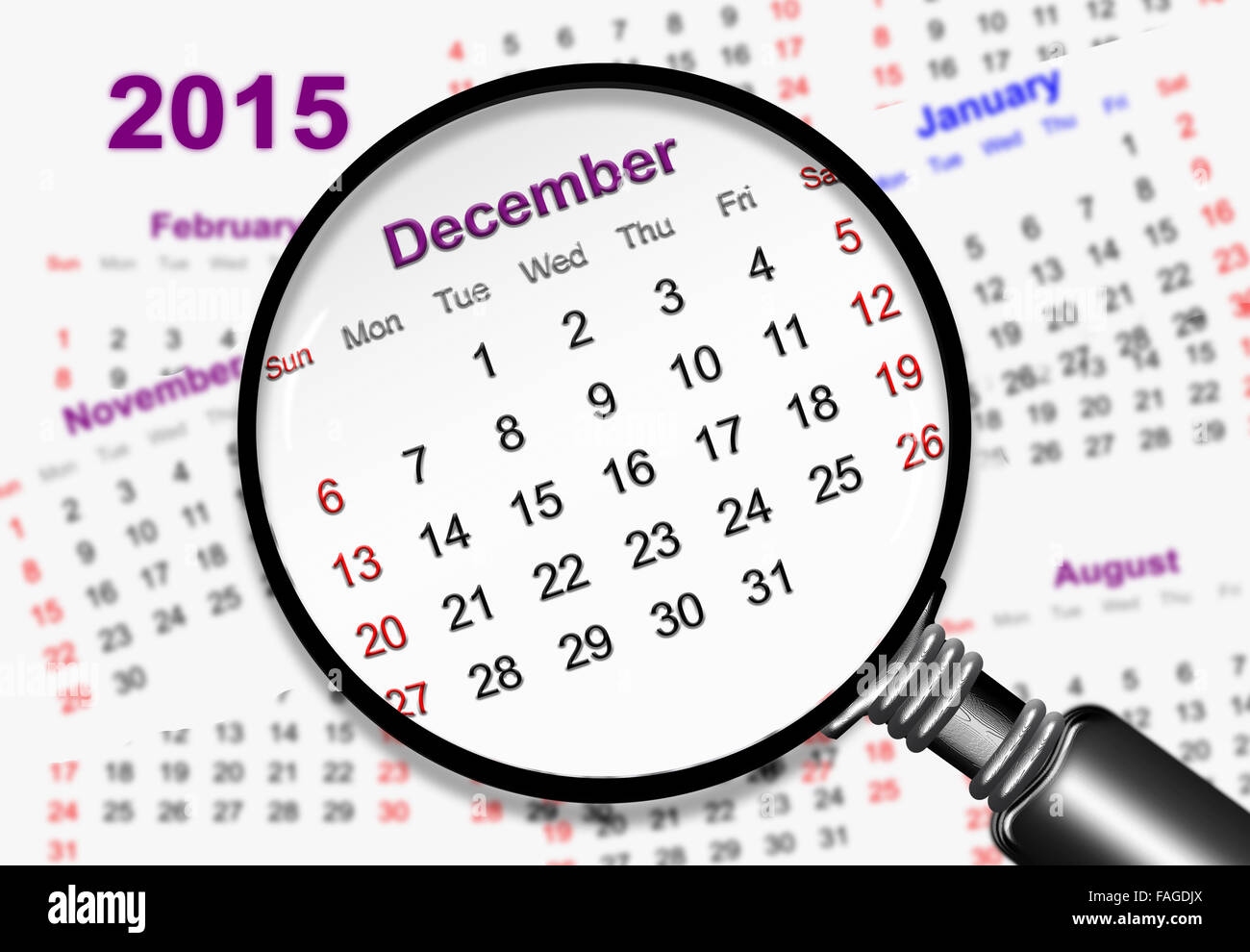 Magnifying Glass calendar 2015 Stock Photo - Alamy