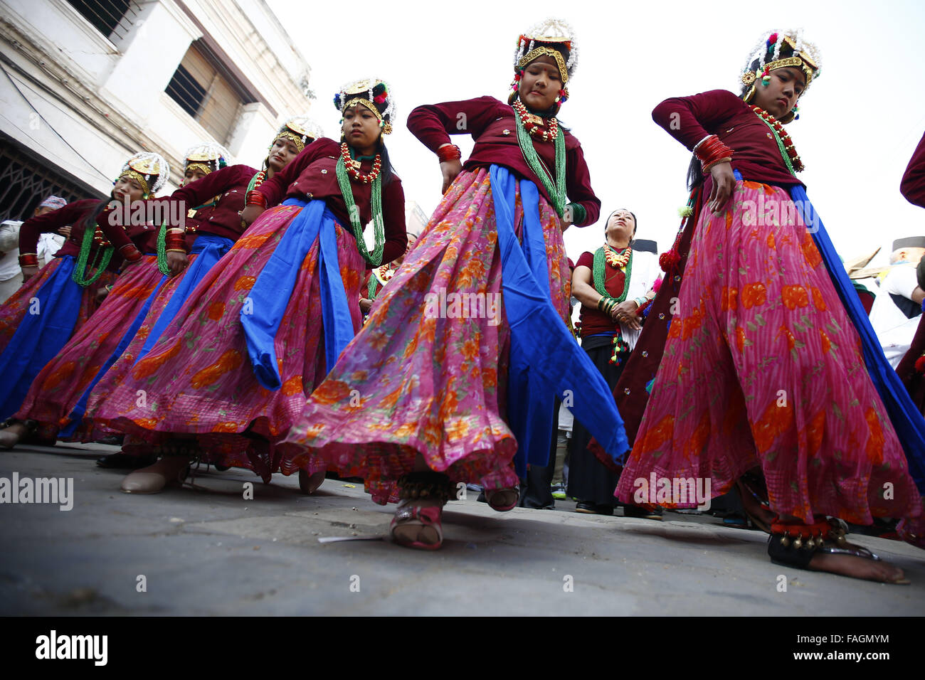Kathmandu, Nepal. 30th Dec, 2015. Nepalese women from Gurung community ...