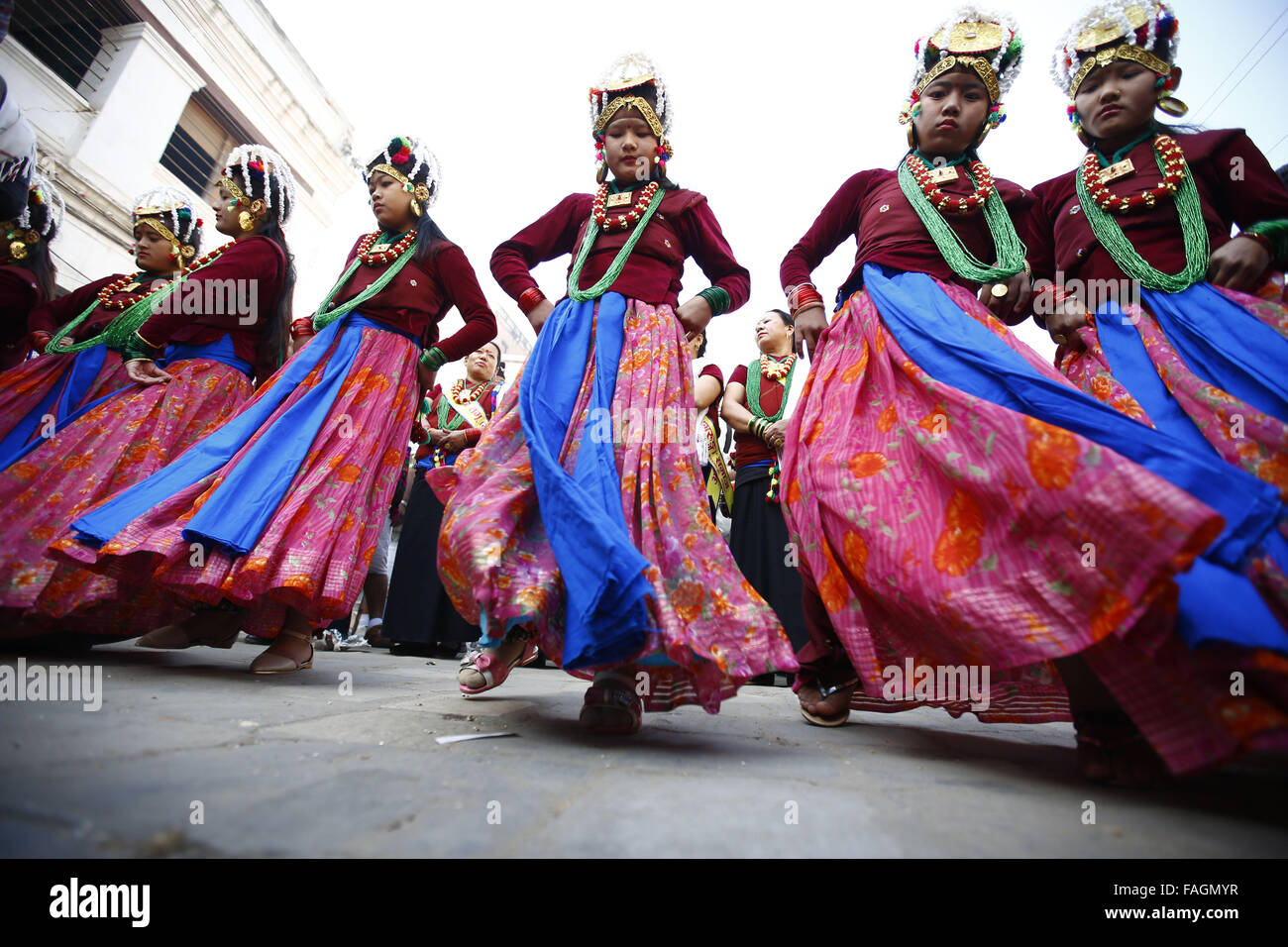 Kathmandu, Nepal. 30th Dec, 2015. Nepalese women from Gurung community ...