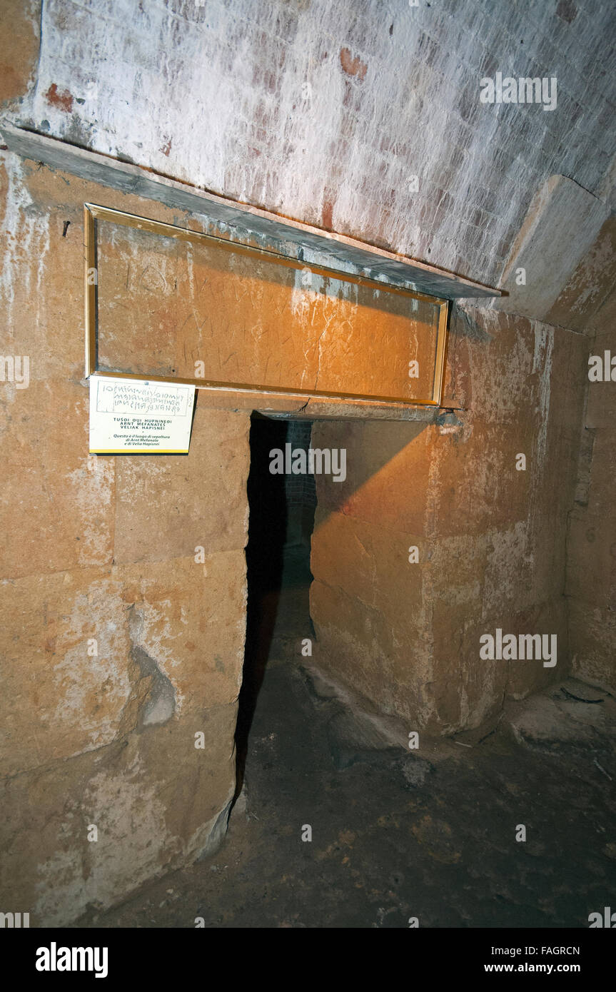 Etruscan grave with inscription in the Archaeological Park of Sodo ...