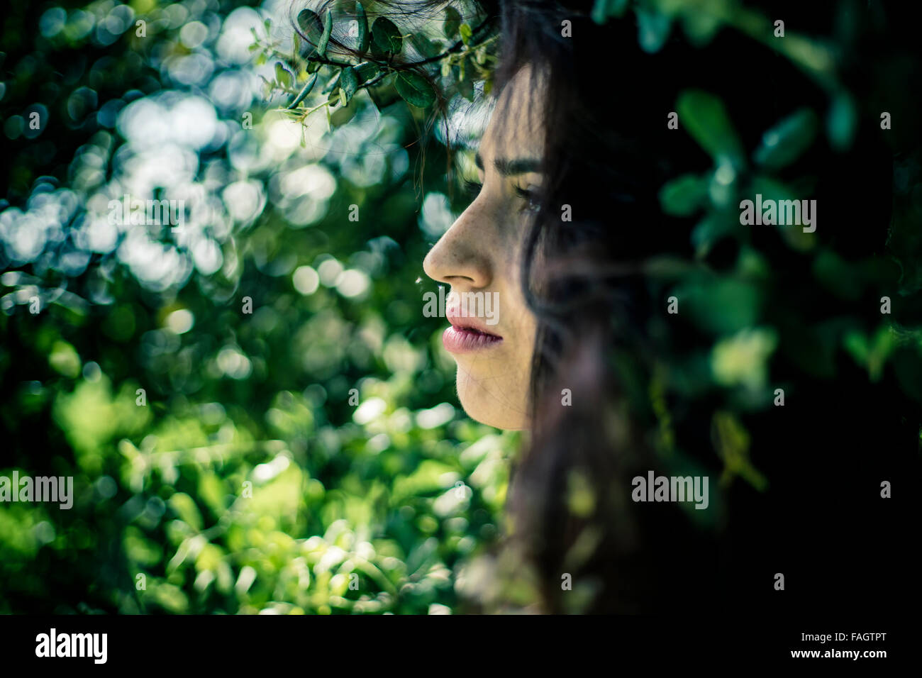 girl with sad eyes and distressed face outdoor park Stock Photo - Alamy