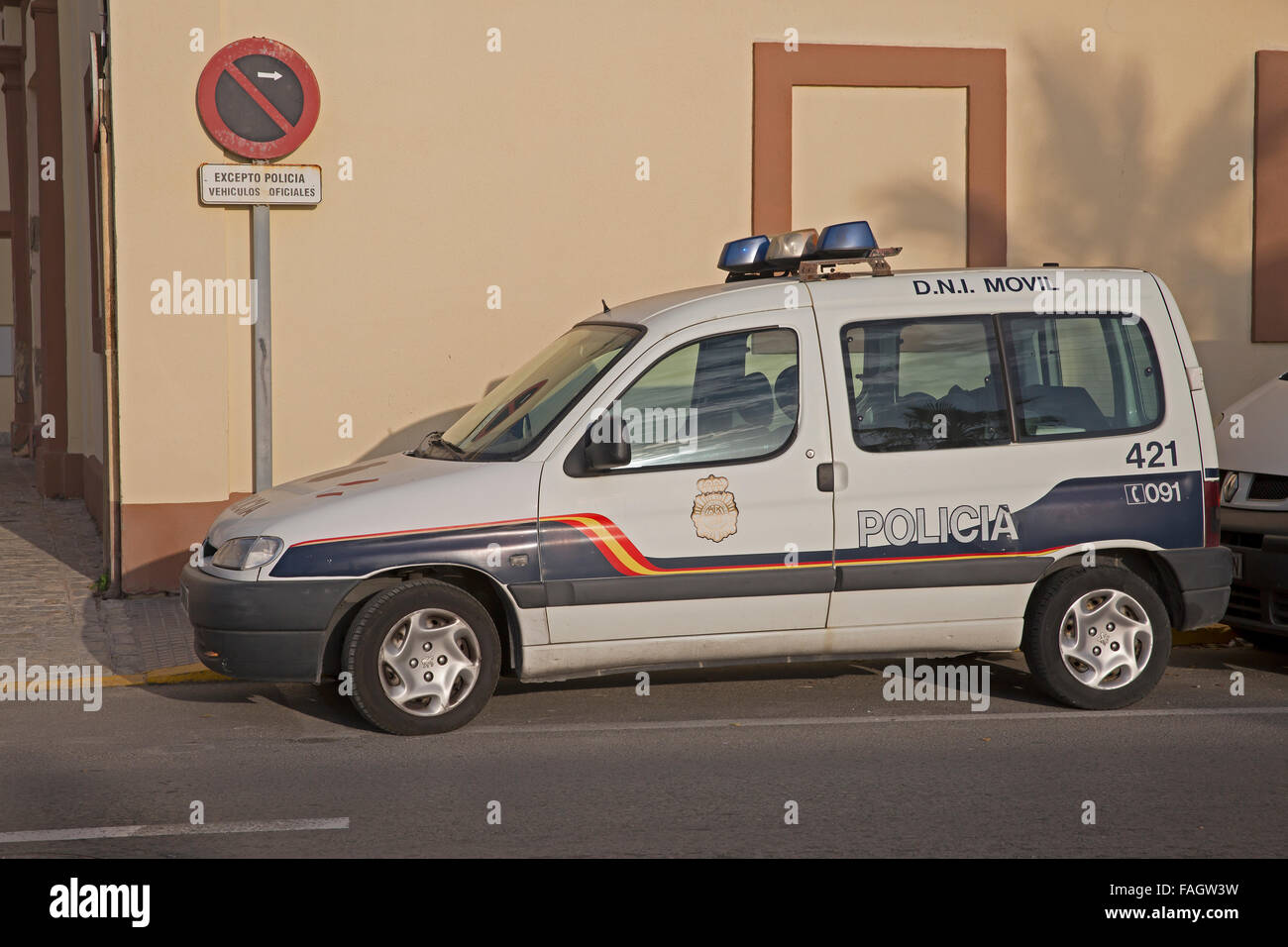 Peugeot Partner car being used as a police car in Cadiz Spain Stock ...