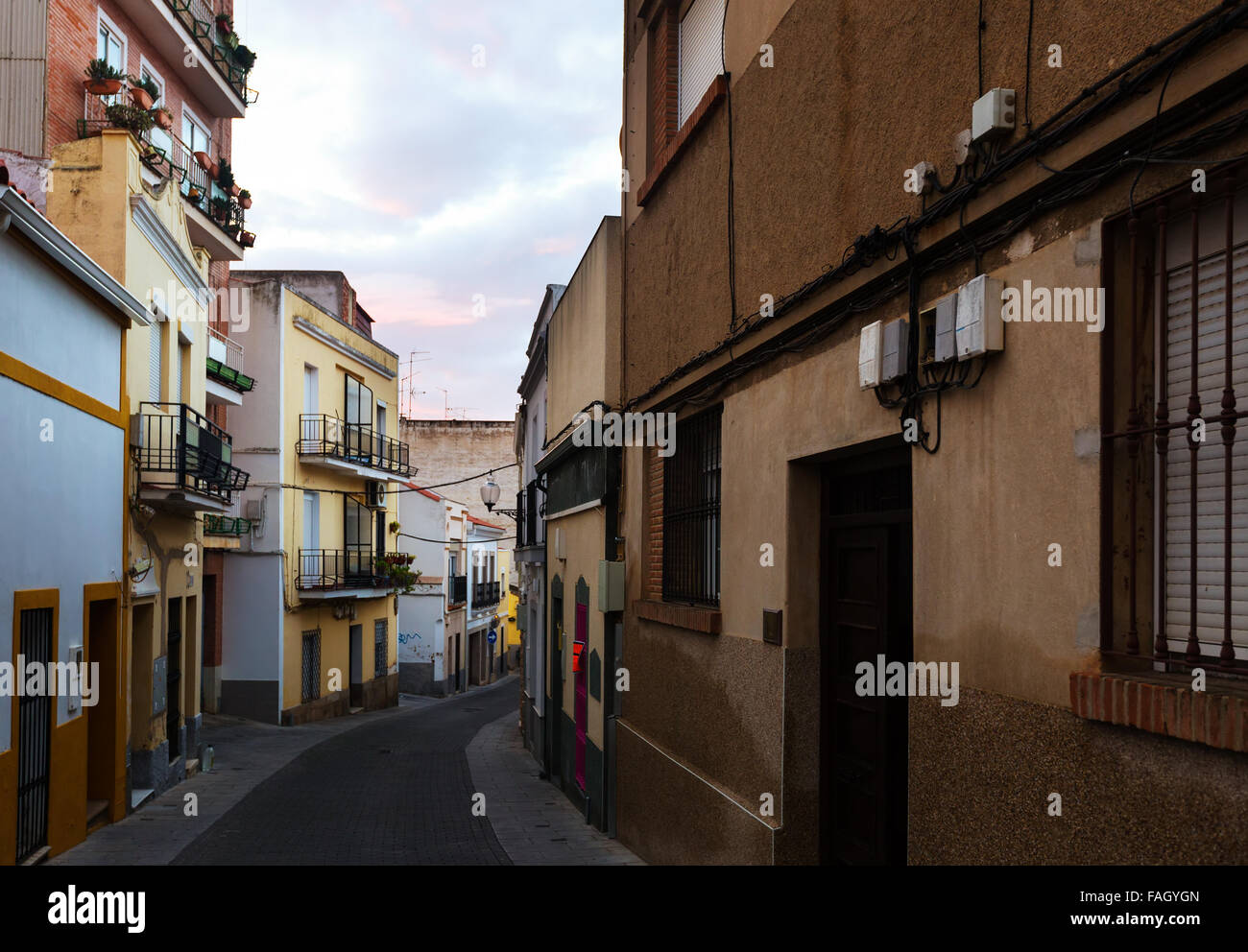 Old street in dawn. Merida, Spain Stock Photo - Alamy